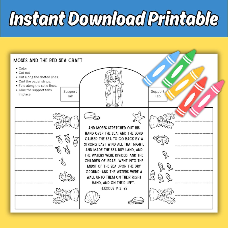 Moses Parting the Red Sea Printable Bible Story Craft for Kids Sunday ...