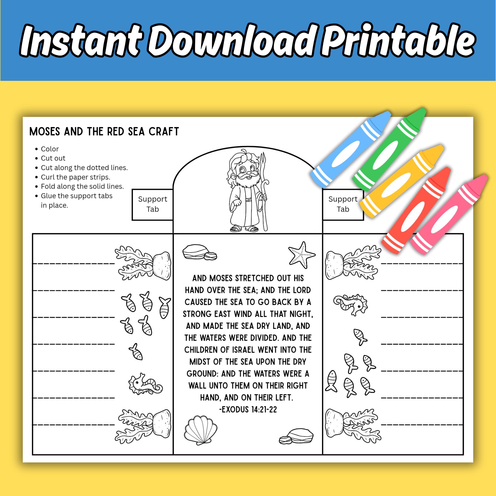 Moses Parting the Red Sea Printable Bible Story Craft for Kids Sunday ...