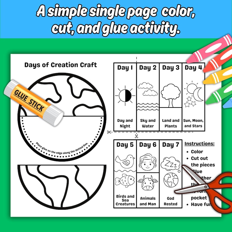 The Creation Craft Bible Story Coloring Activity for Kids, God's 7 Days ...