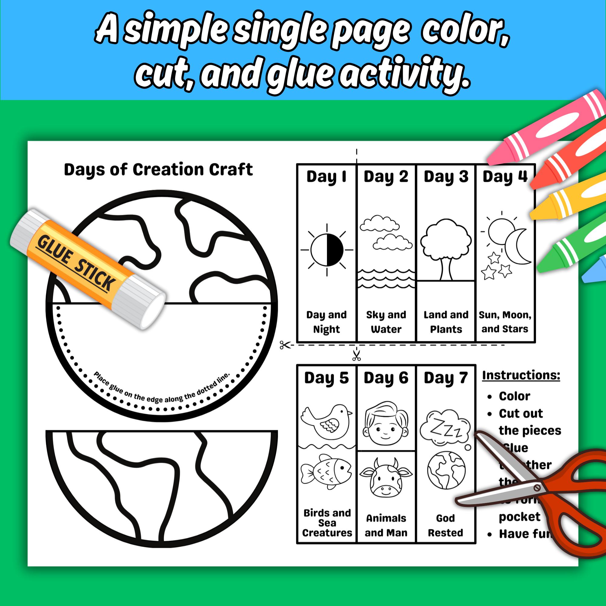 The Creation Craft Bible Story Coloring Activity for Kids, God's 7 Days ...