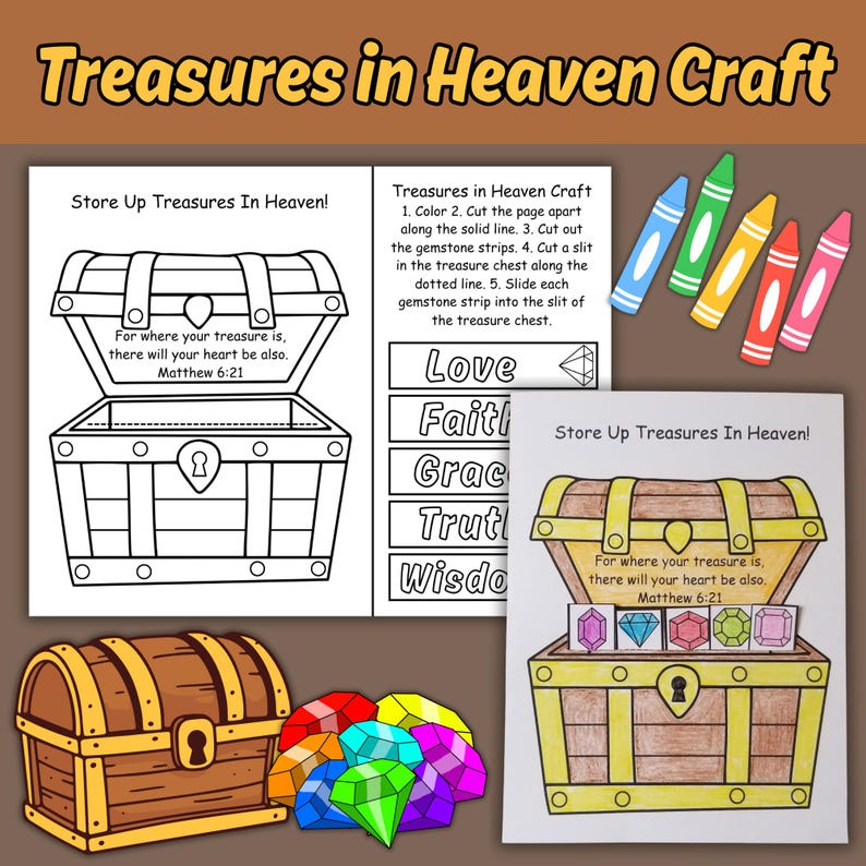 Treasures in Heaven Craft for Kids Sunday School Bible Story Lesson Printable Church Coloring ...