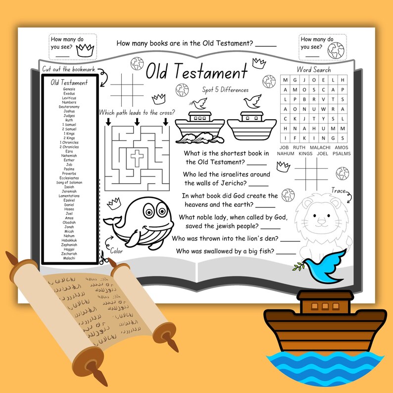 Old Testament Books of the Bible Kids Activity Sheet, Bible Coloring ...