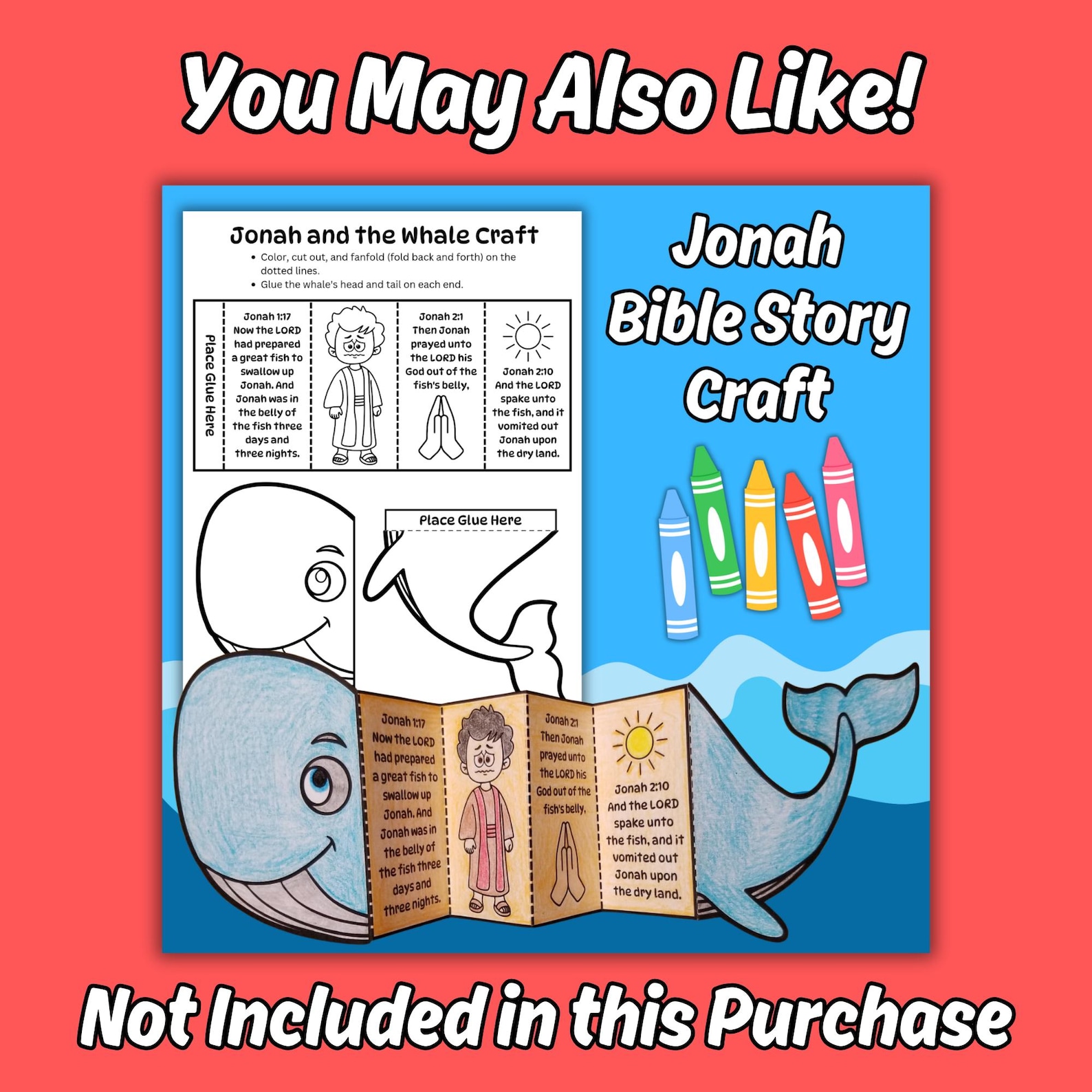 Jonah and the Whale Kids Printable Activity Sheet, Bible Story Coloring ...