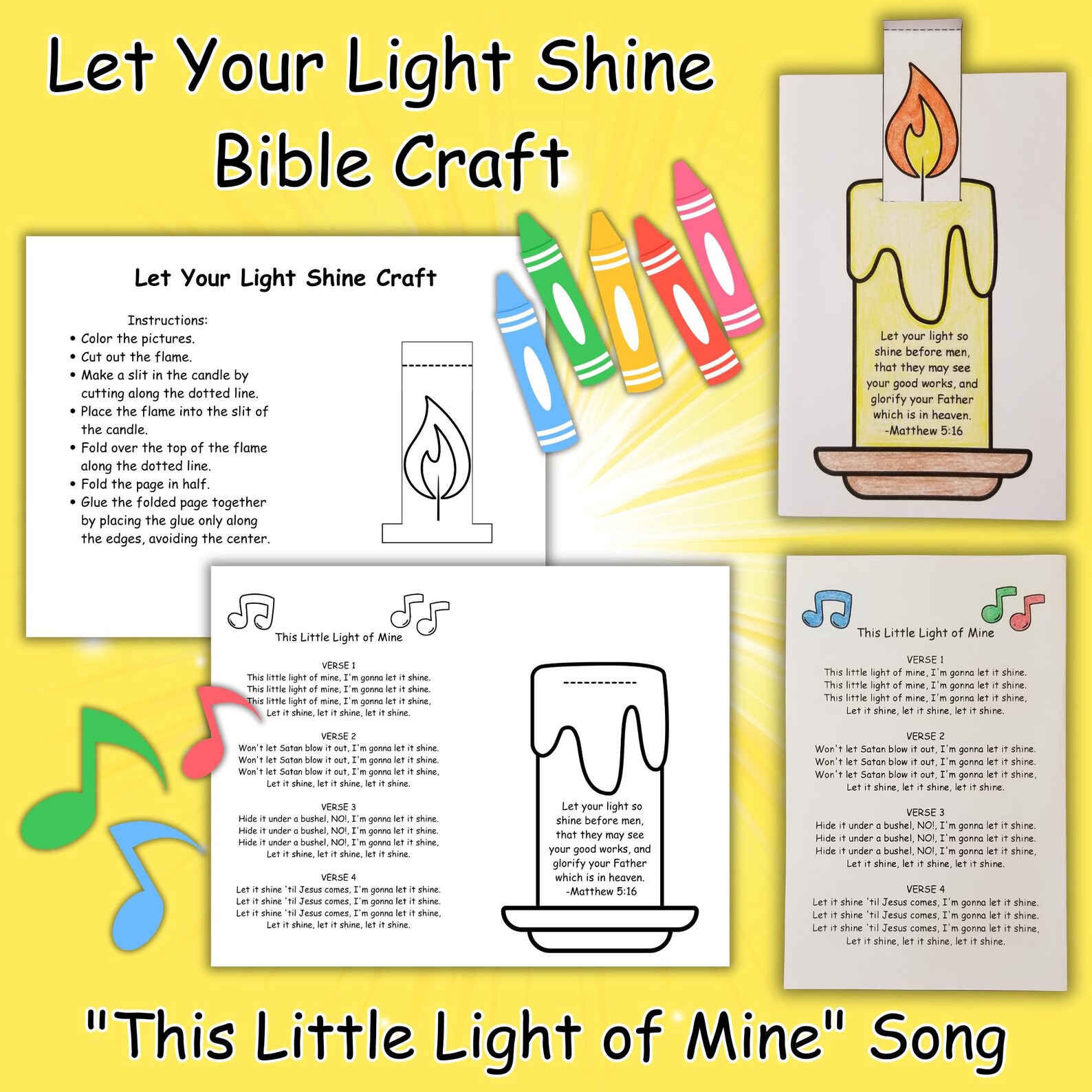 Let Your Light Shine Bible Craft Printable for Kids Bible Lesson, This ...