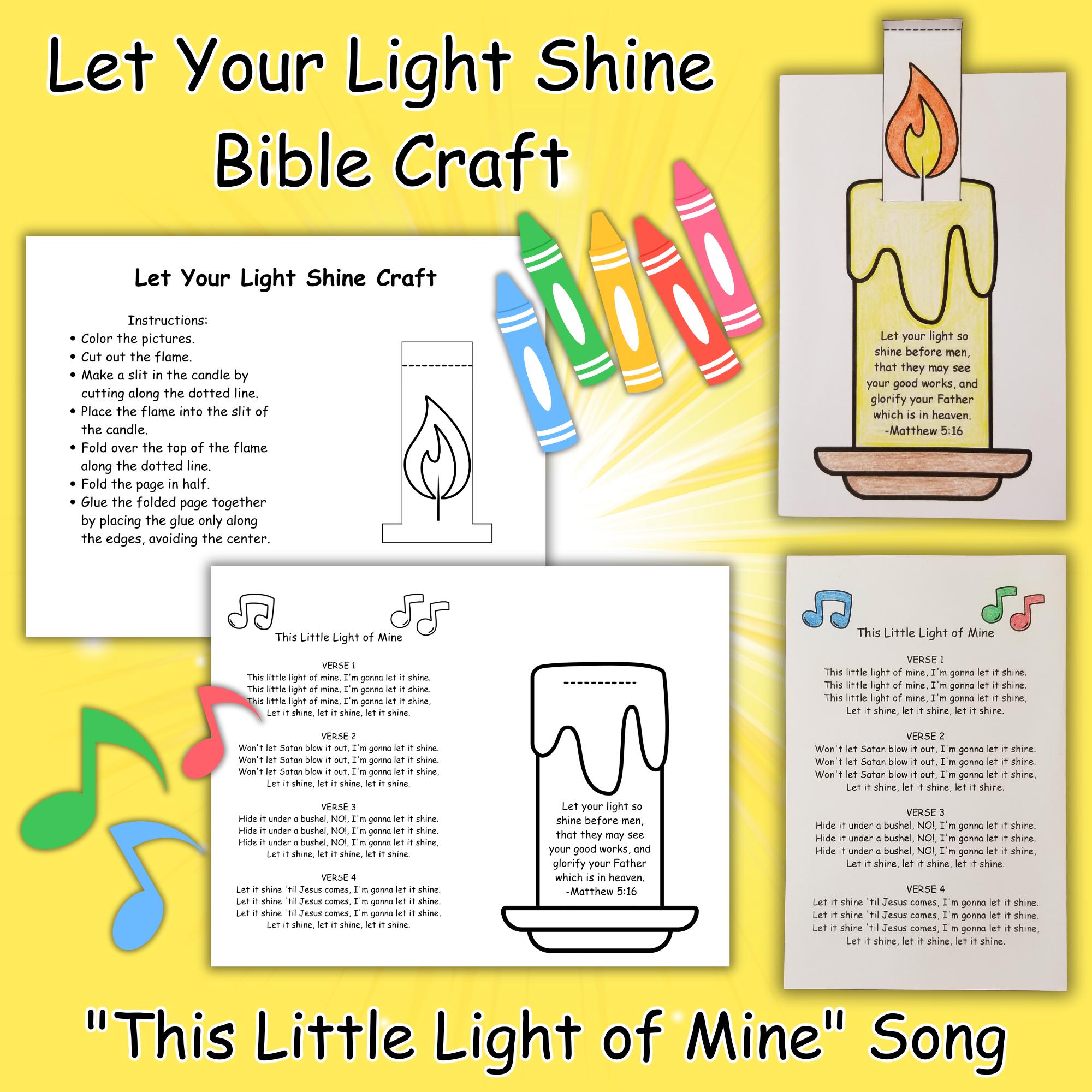 Let Your Light Shine Bible Craft Printable for Kids Bible Lesson, This ...