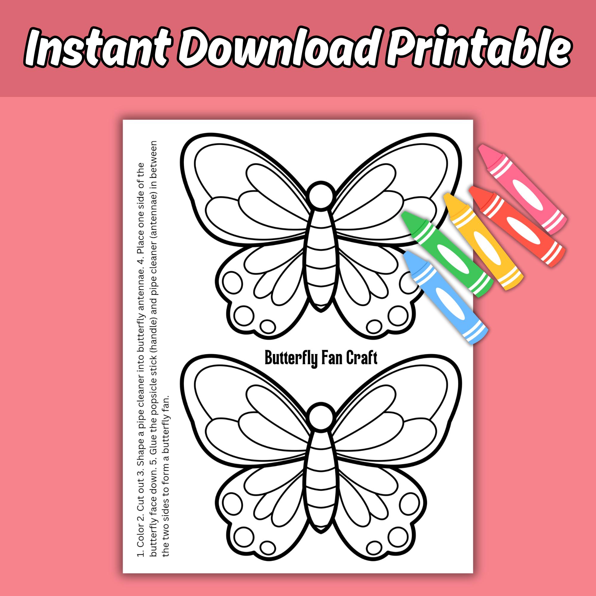 Make A Butterfly Paddle Fan Printable Springtime Coloring Activity ...
