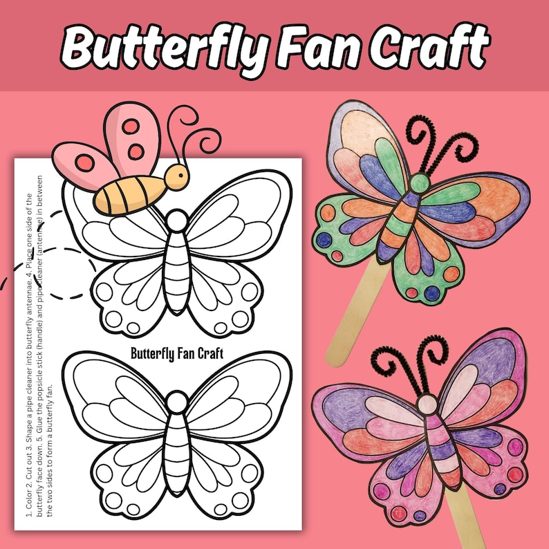 Make A Butterfly Paddle Fan Printable Springtime Coloring Activity ...