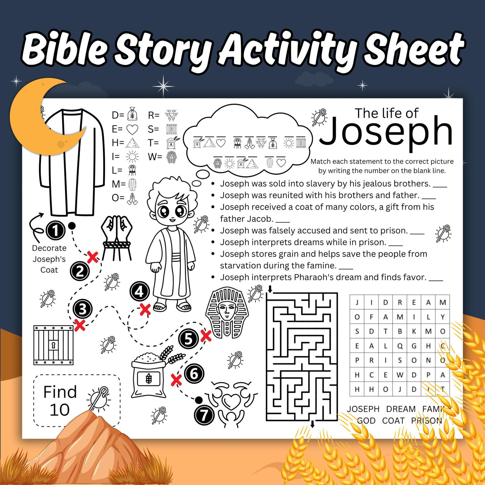 The Life of Joseph the Dreamer Kids Printable Activity Sheet, Joseph ...