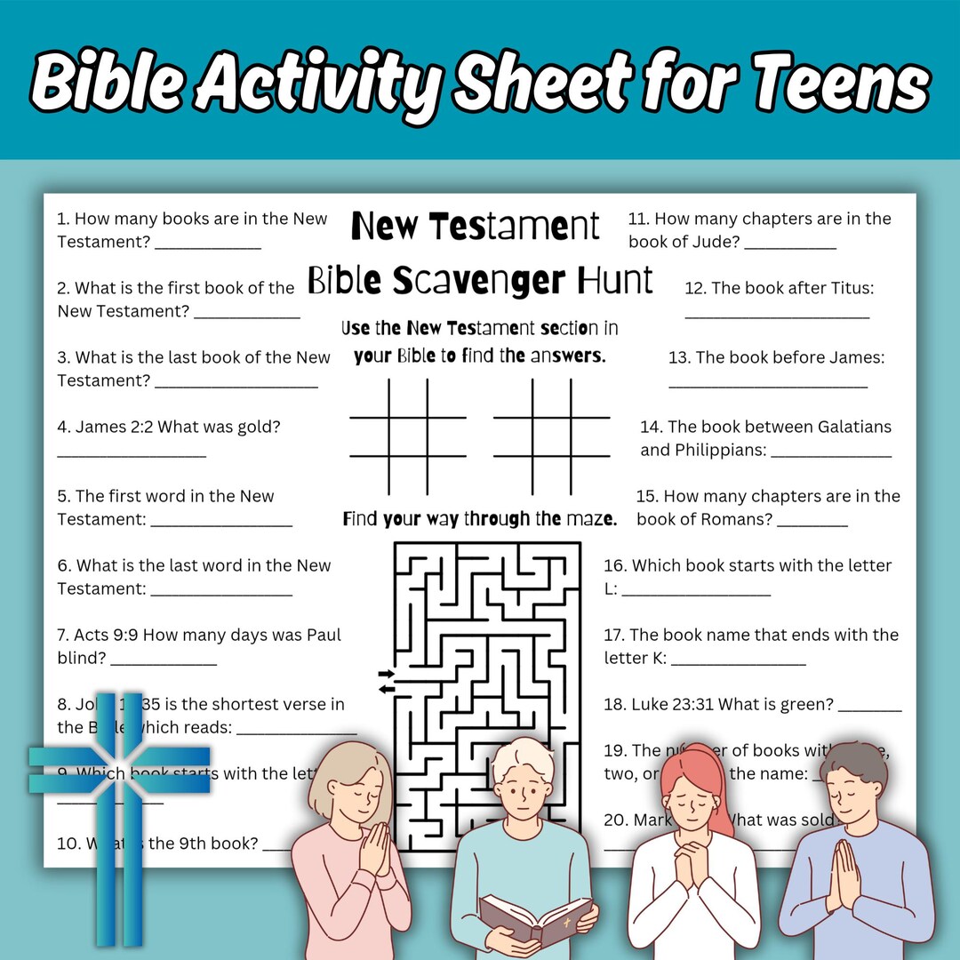 New Testament Books of the Bible Scavenger Hunt Activity Sheet Placemat ...