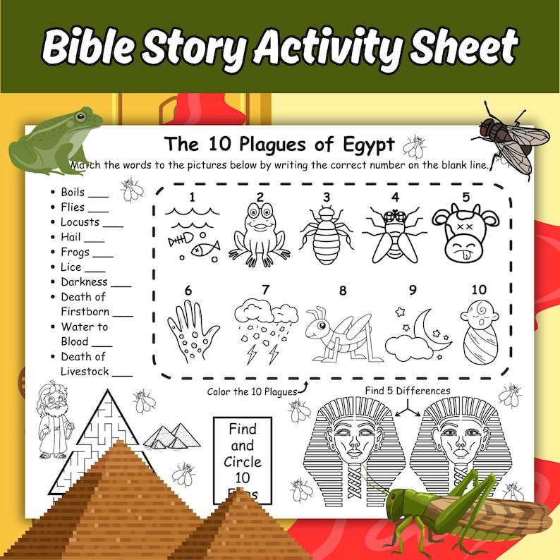 The 10 Plagues of Egypt Kids Activity Sheet, Bible Story Coloring ...