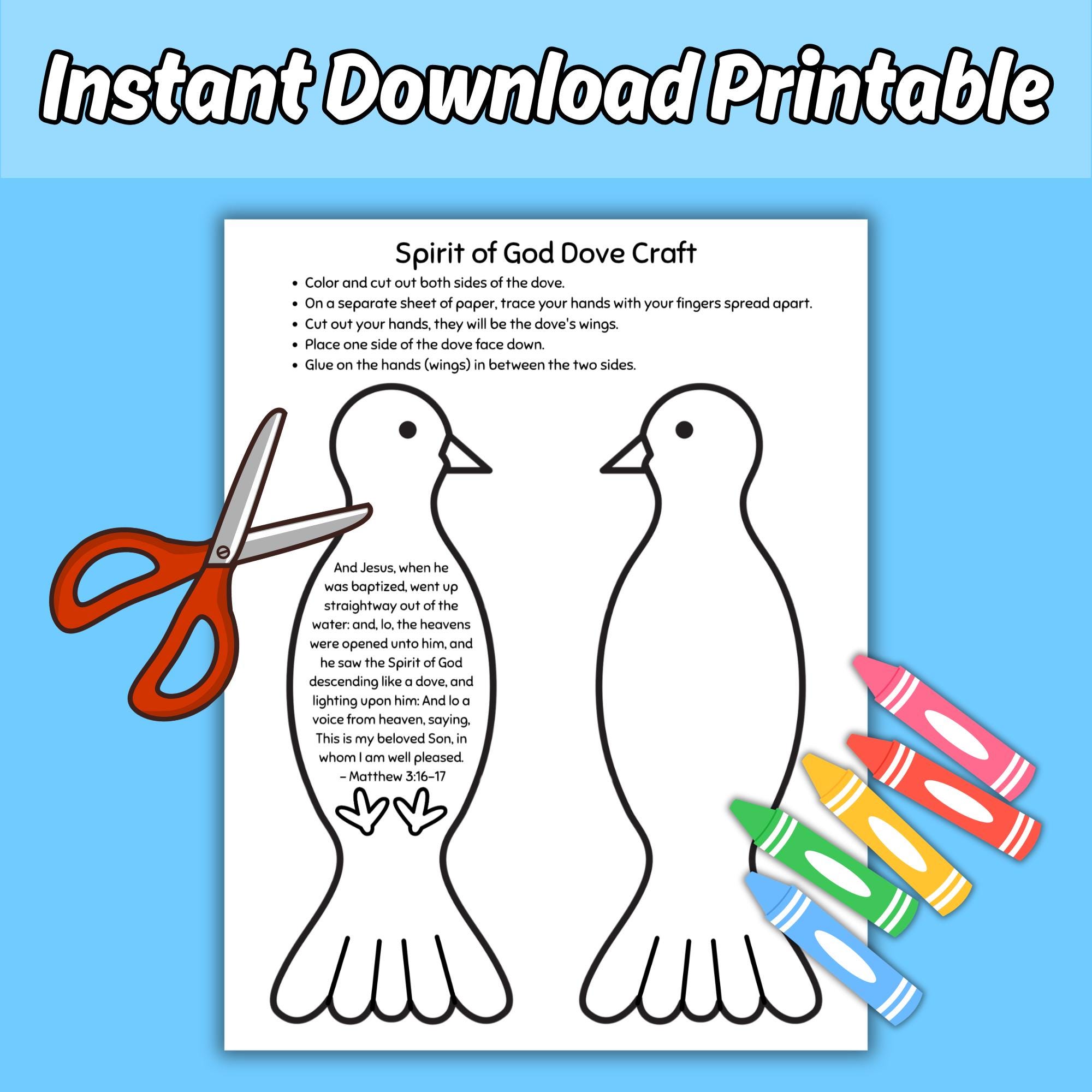 Spirit of God Dove Craft Printable for Kids Sunday School Bible Lesson ...