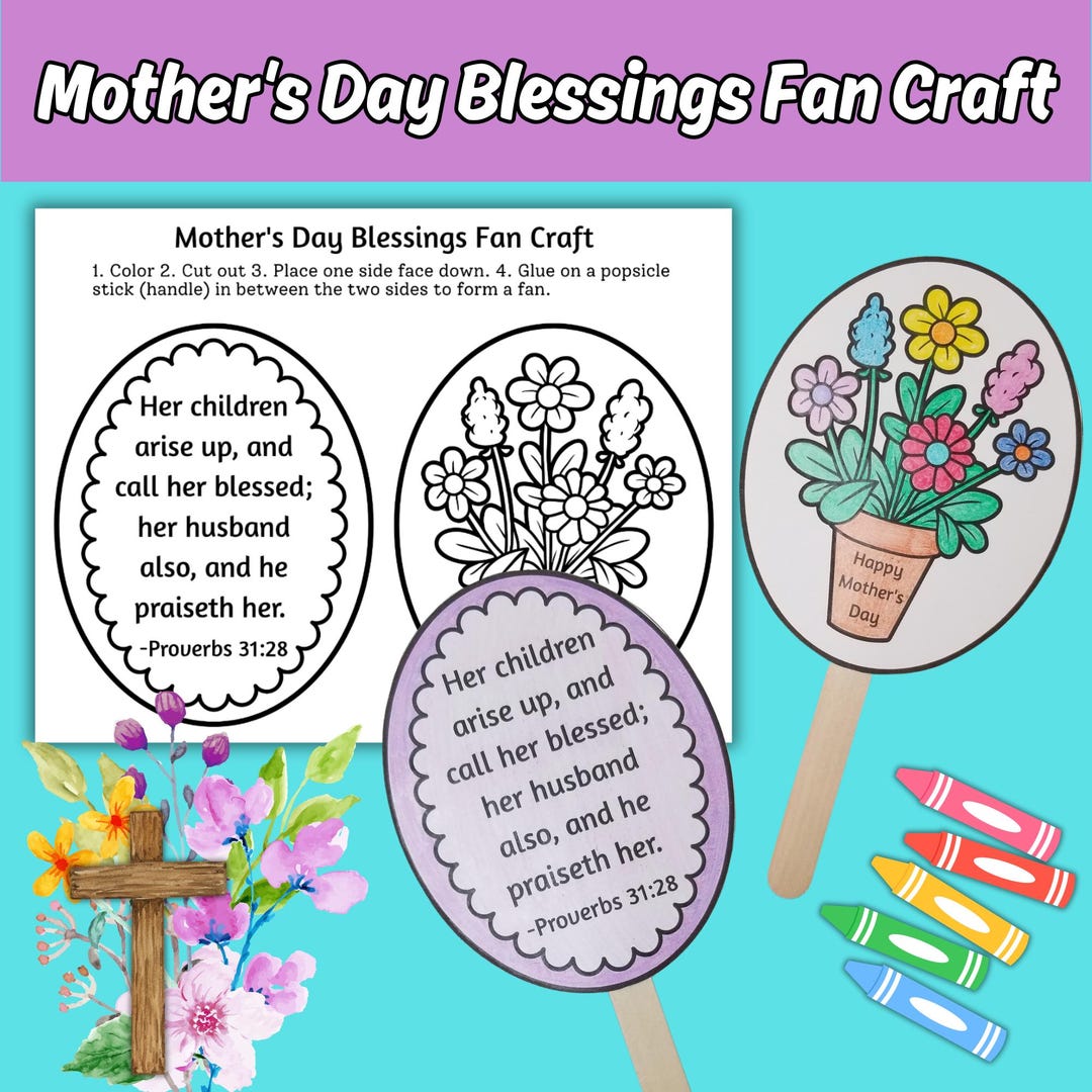 Mother's Day Fan Craft Printable Activity for Kids Sunday School Mother ...