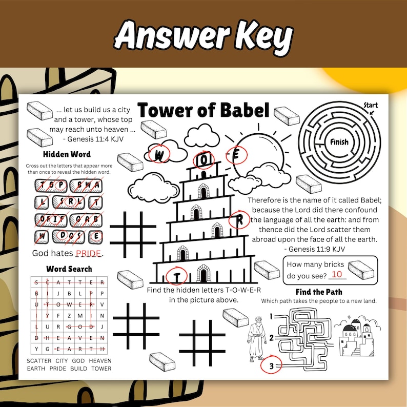 Tower of Babel Activity Sheet, Bible Story Coloring Activity Page ...