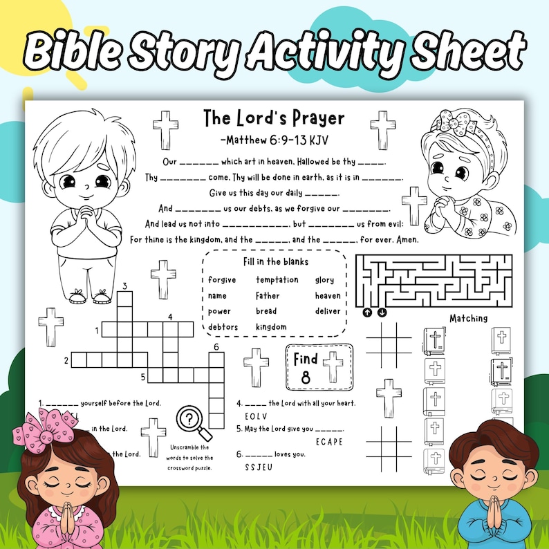 The Lord's Prayer Bible Activity Sheet for Kids, Bible Verse Coloring ...