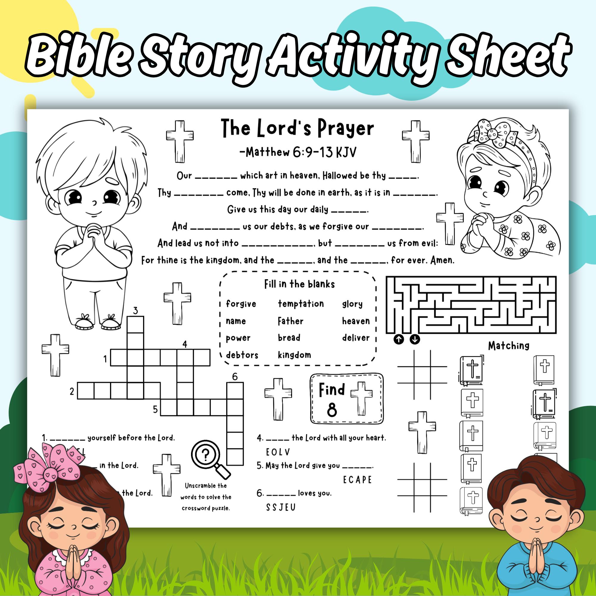 The Lord's Prayer Bible Activity Sheet for Kids, Bible Verse Coloring ...