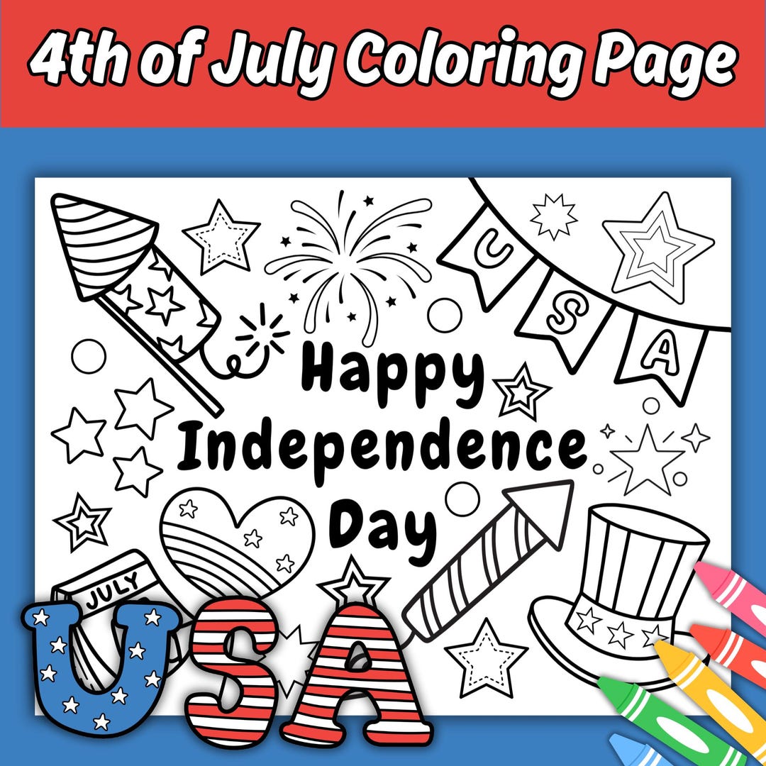 4th of July Printable Coloring Page for Kids, Happy Independence Day ...