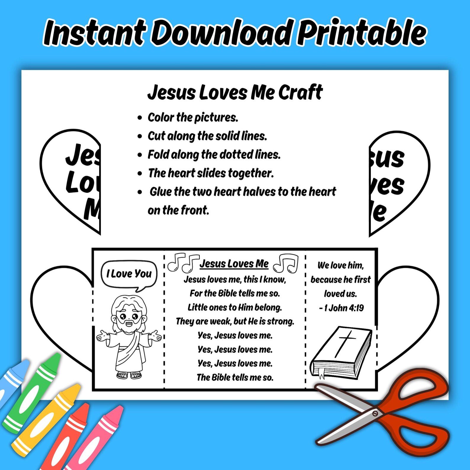 Jesus Loves Me Bible Craft Printable for Kids Bible Lesson, Jesus Loves ...