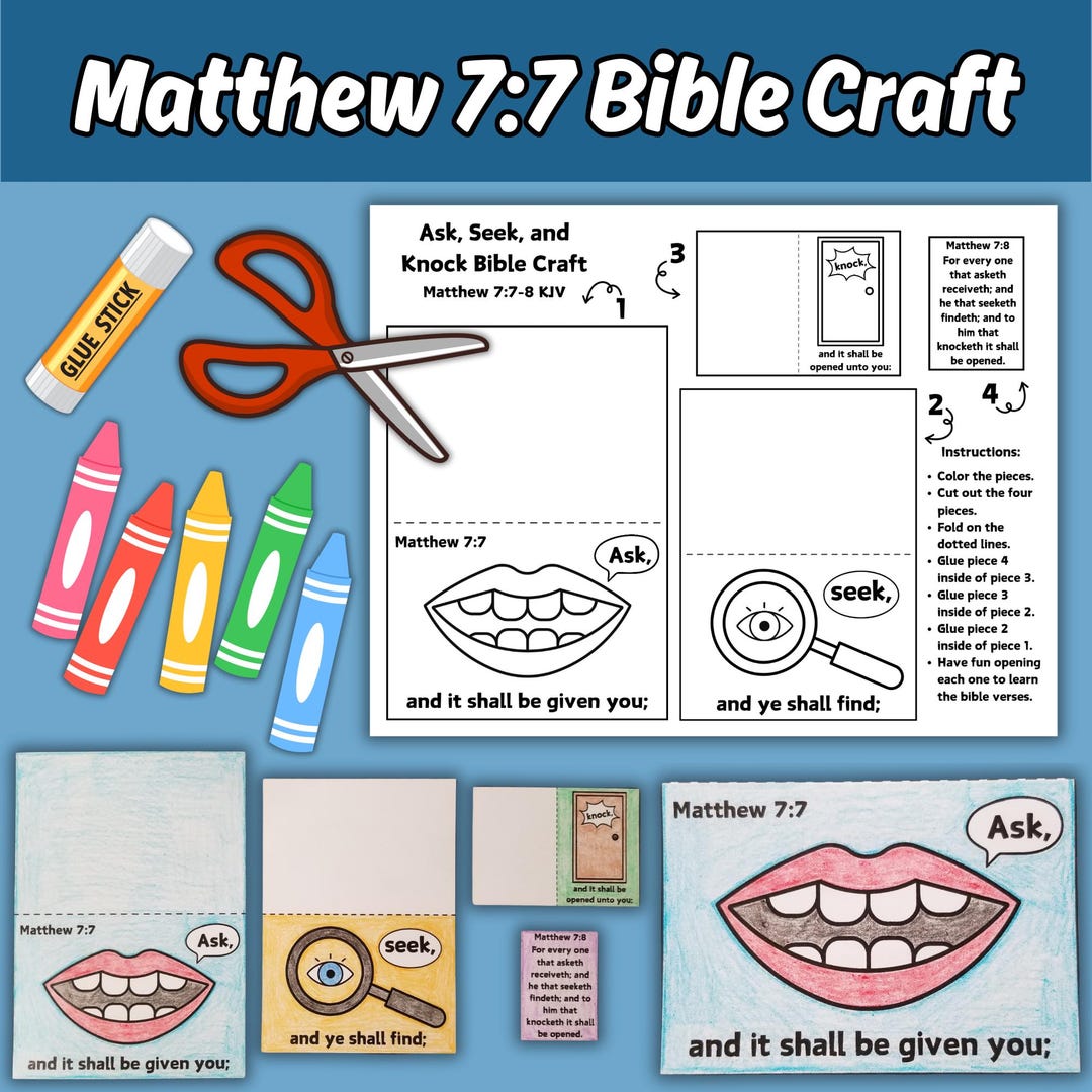 Matthew 7:7-8 Ask Seek Knock Bible Craft Printable for Kids Sunday ...