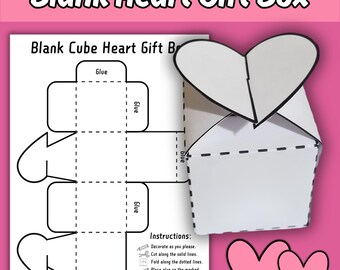 Heart Cube Gift Box Craft for Kids, Printable Heart Treat Box Valentine ...