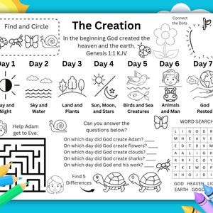 The Creation Kids Activity Sheet, Bible Story Coloring Activity Page ...