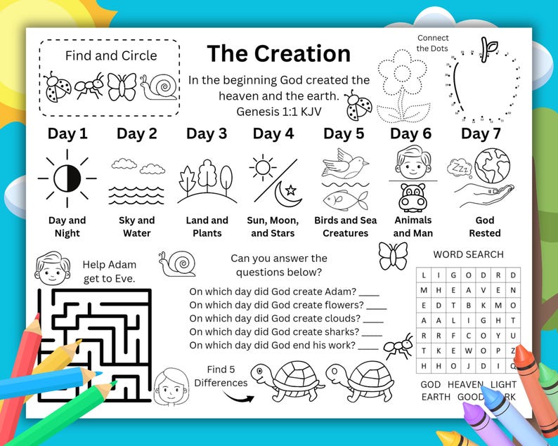 The Creation Kids Activity Sheet, Bible Story Coloring Activity Page ...