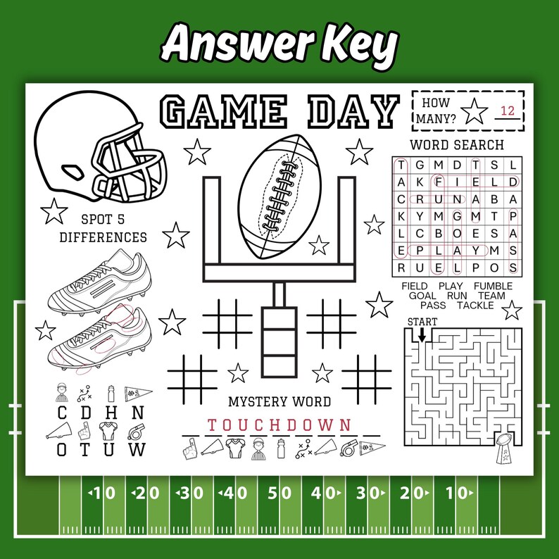 Football Game Day Kids Activity Sheet, Printable Football Themed ...