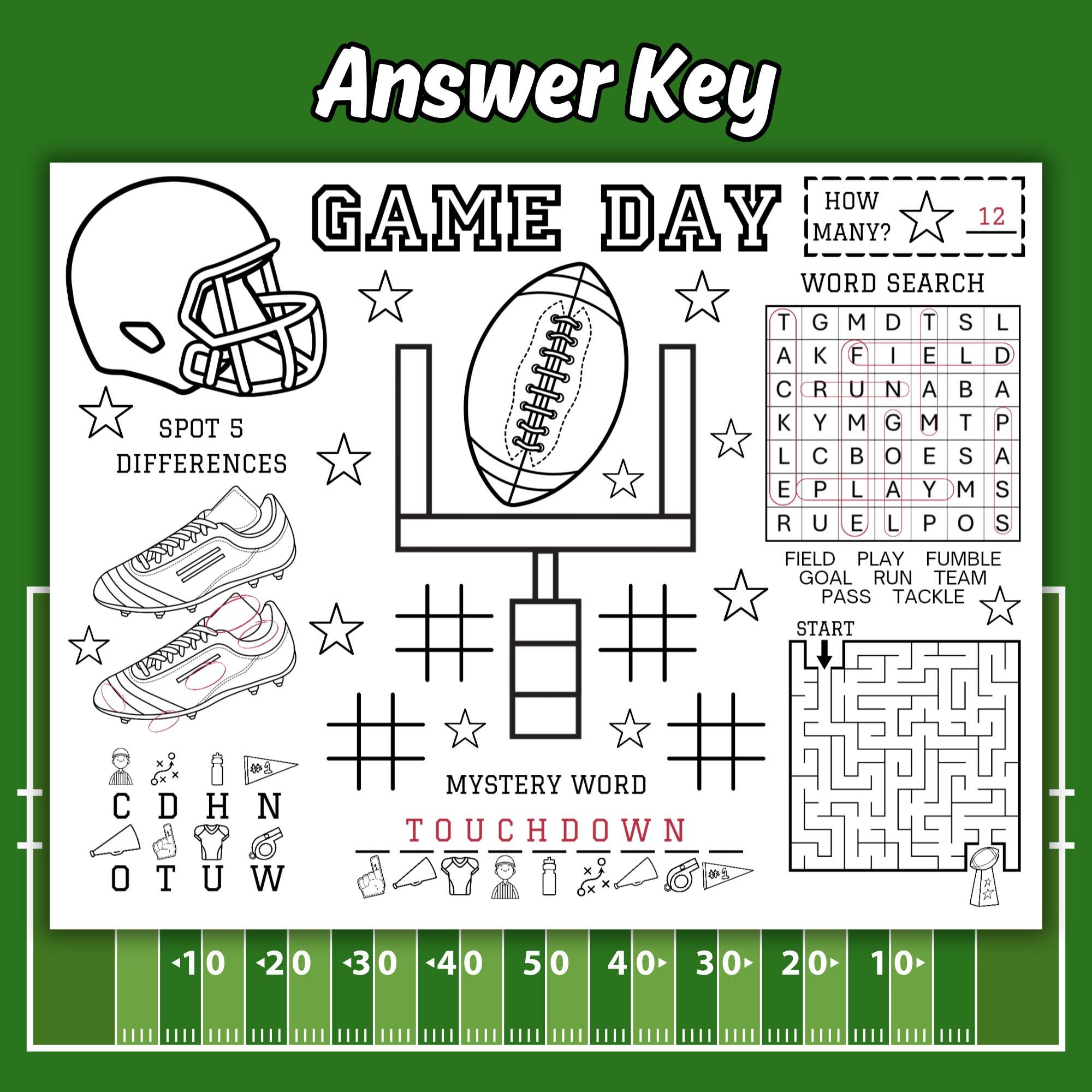 Football Game Day Kids Activity Sheet, Printable Football Themed ...