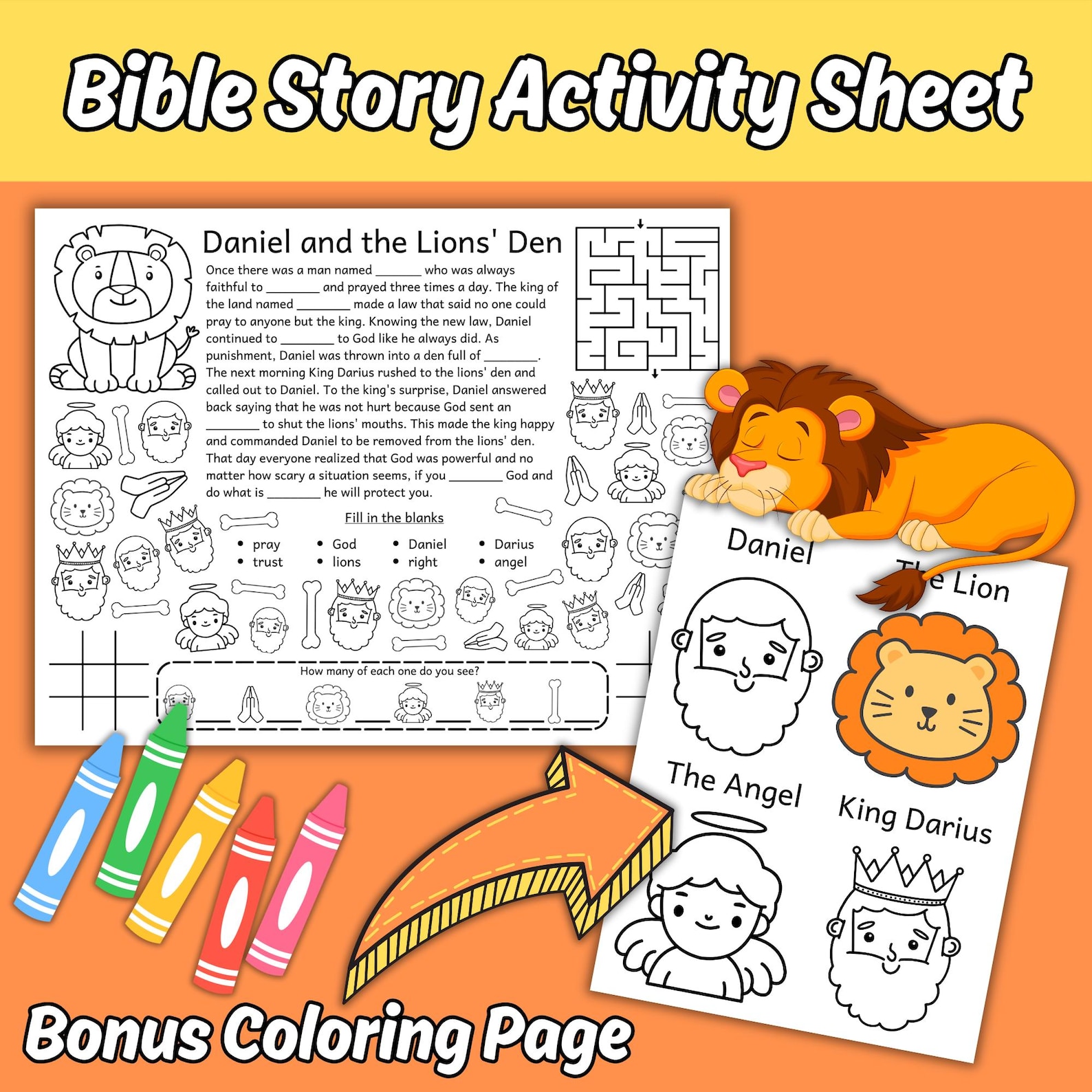 Daniel and the Lions' Den Bible Story Printable Activity Placemat ...