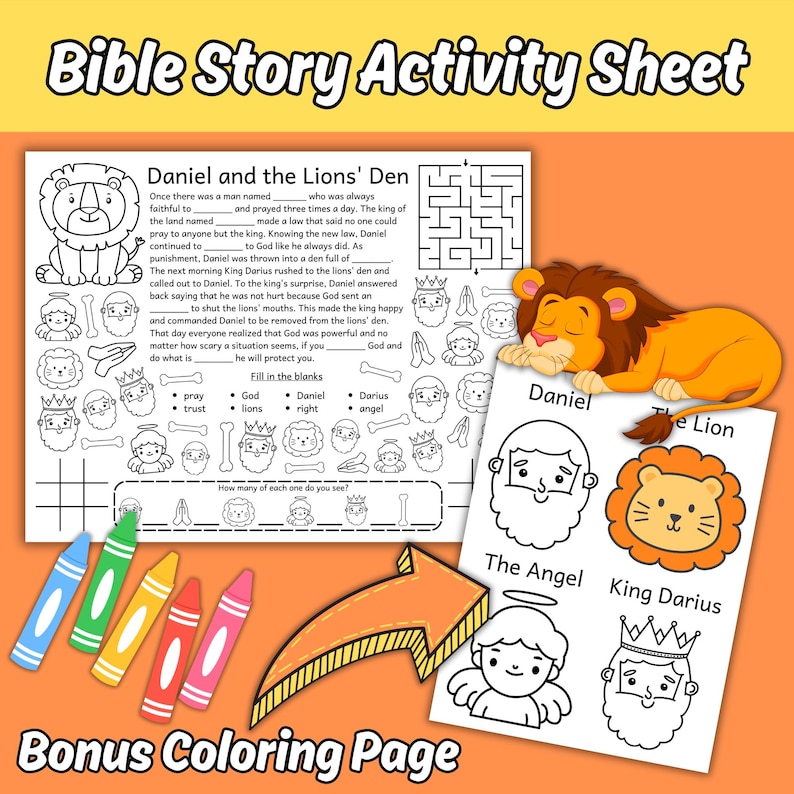 Daniel and the Lions' Den Bible Story Printable Activity Placemat ...