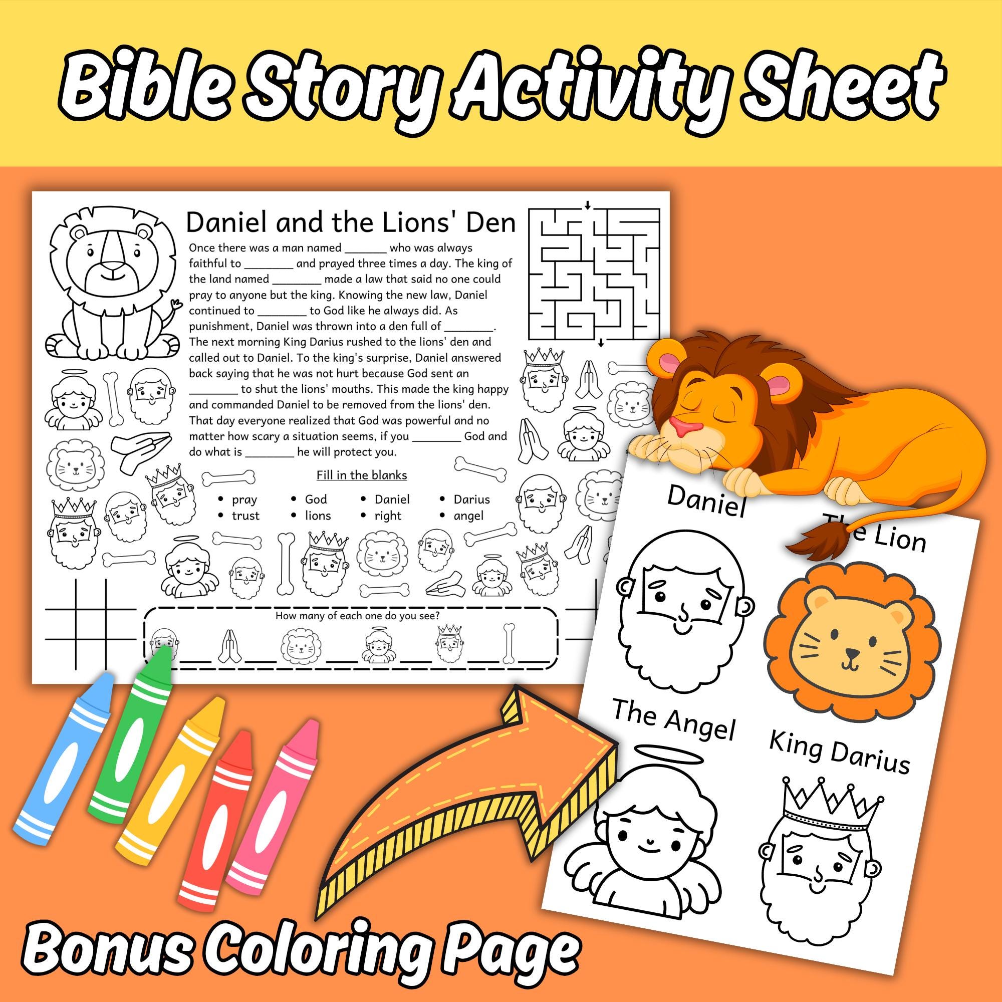 Daniel and the Lions' Den Bible Story Printable Activity Placemat ...