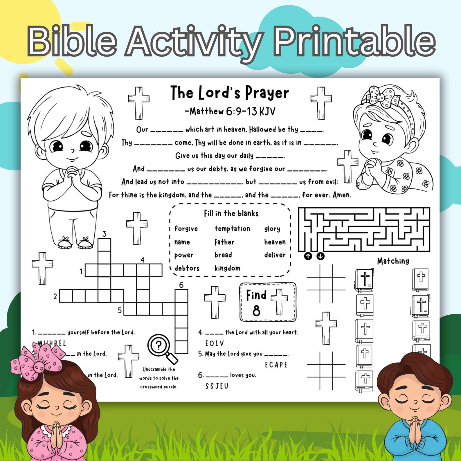 The Lord's Prayer Bible Activity Sheet for Kids, Bible Verse Coloring ...