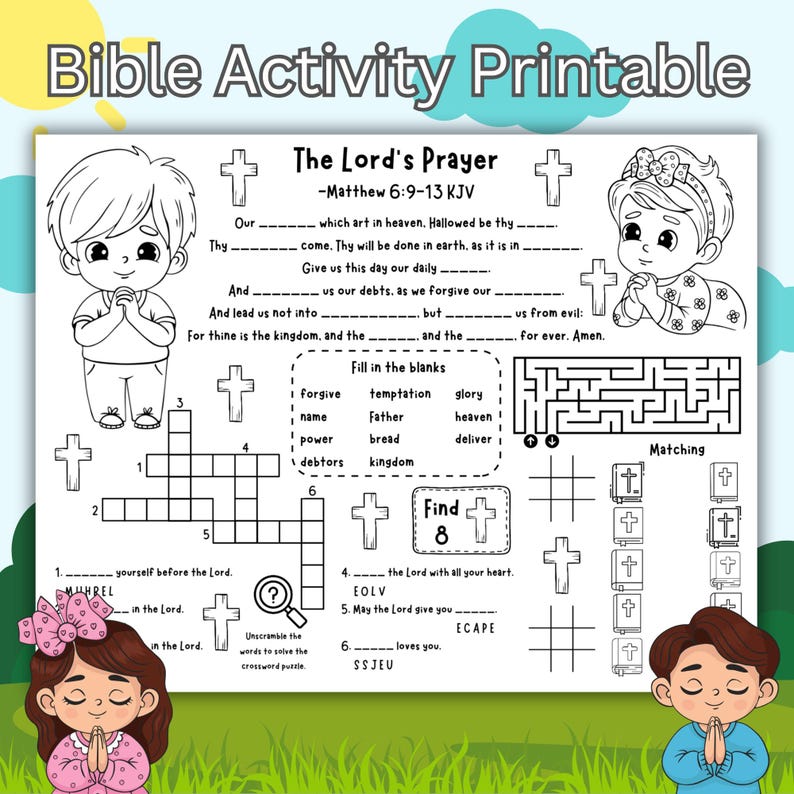 The Lord's Prayer Bible Activity Sheet for Kids, Bible Verse Coloring ...