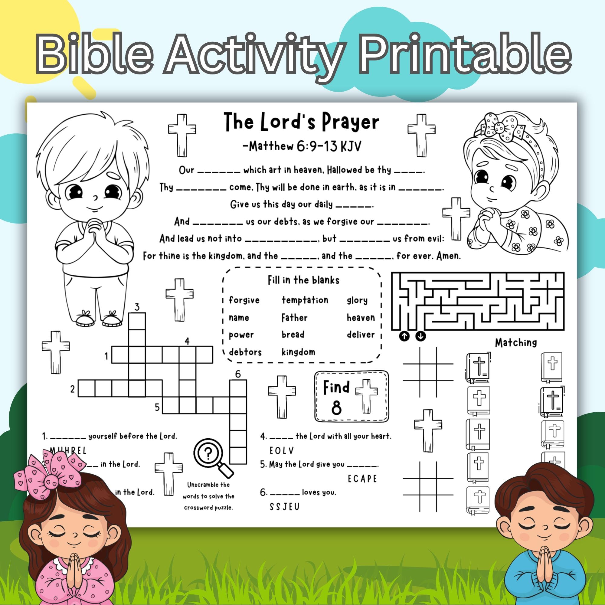 The Lord's Prayer Bible Activity Sheet for Kids, Bible Verse Coloring ...