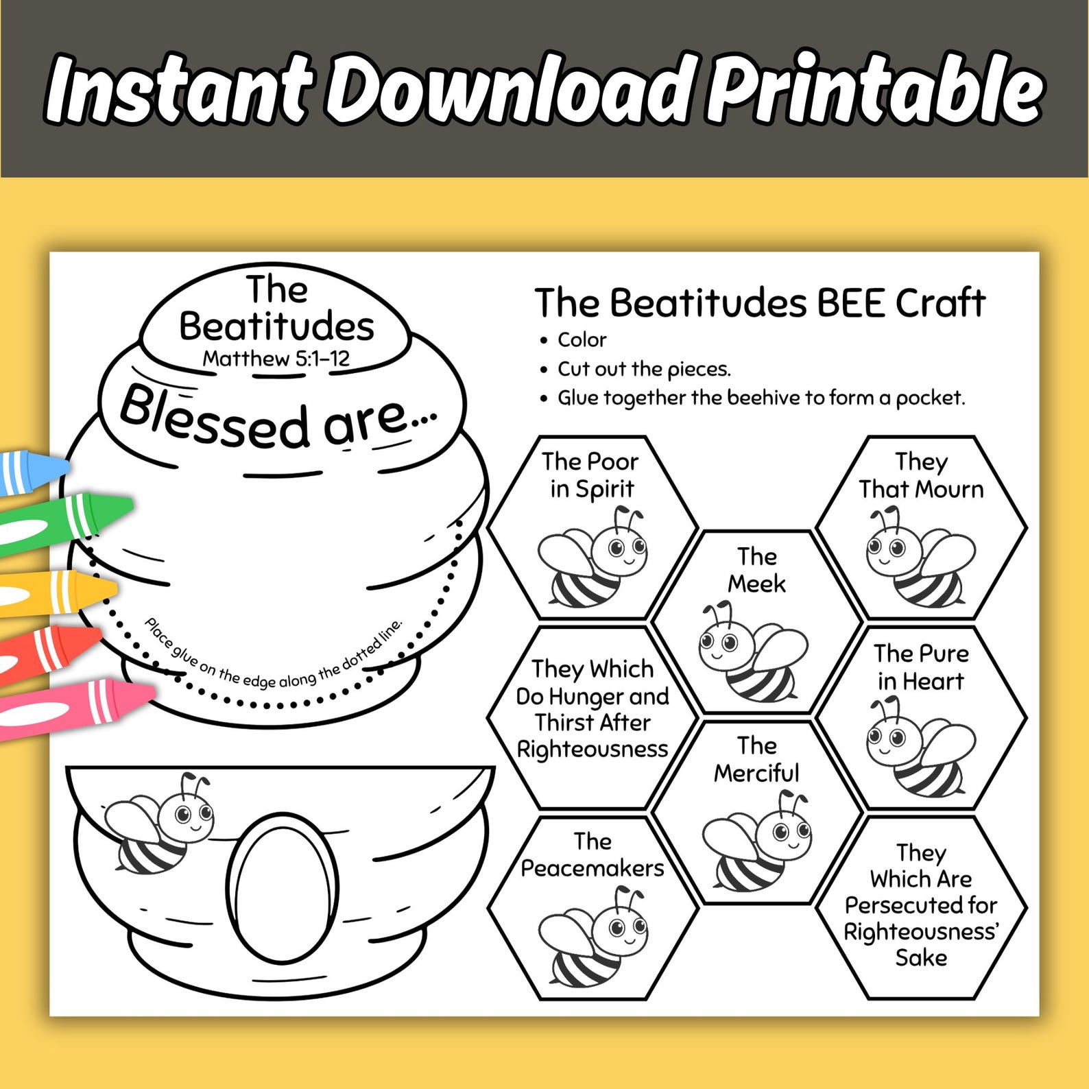The Beatitudes Bee Craft for Kids Sunday School Bible Lesson, Jesus the ...