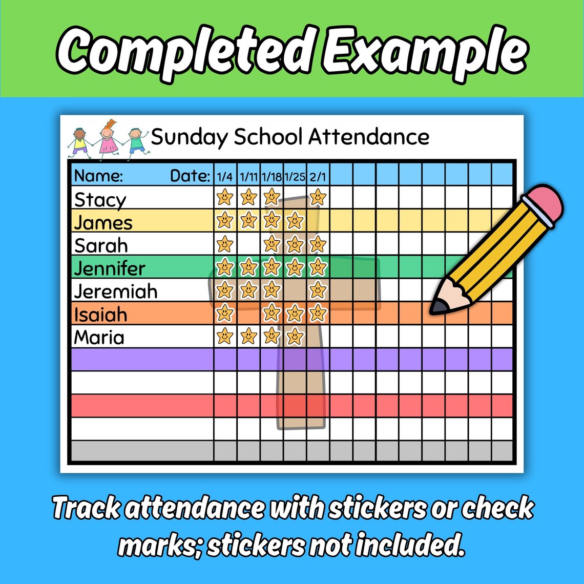Sunday School Classroom Attendance Chart, Simple Children's Church ...