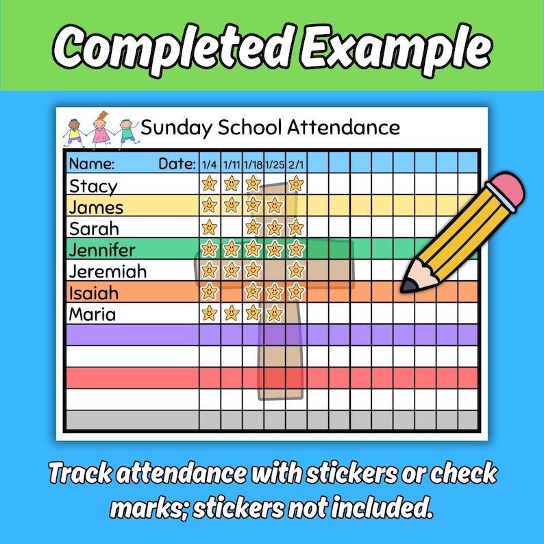Sunday School Classroom Attendance Chart, Simple Children's Church ...
