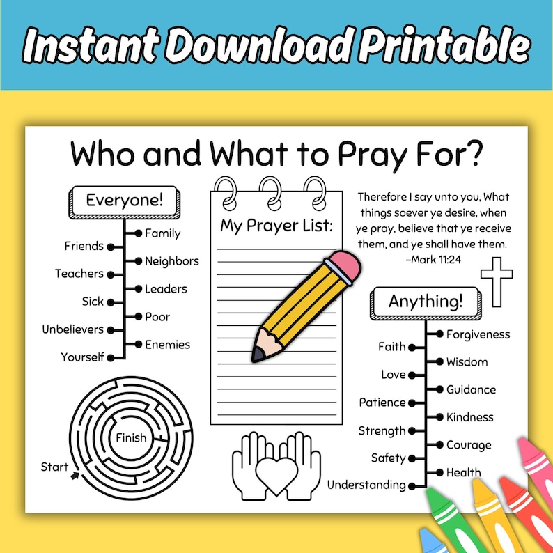 Prayer Bible Lesson Activity Sheet for Kids, Who and What to Pray for ...