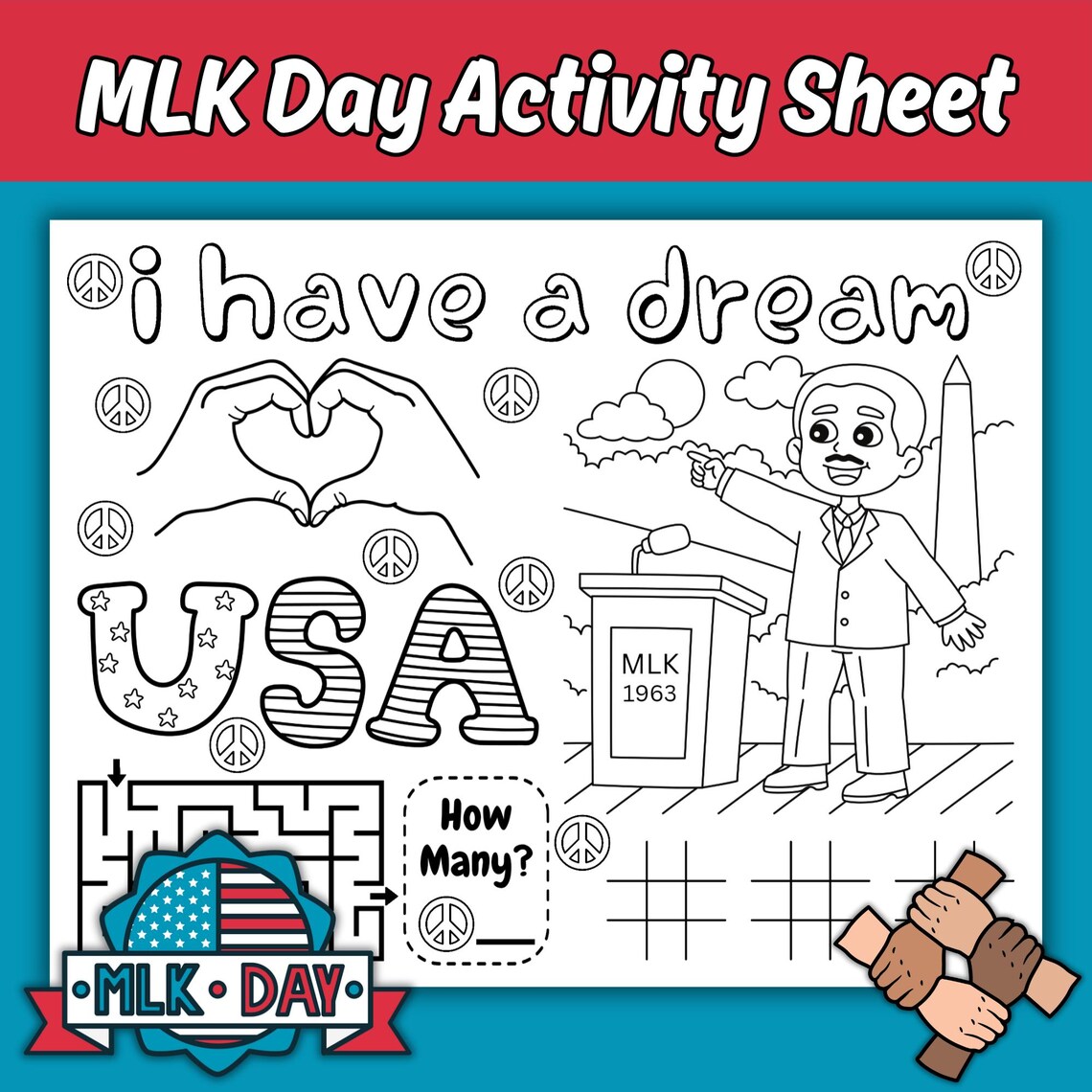 MLK Day Coloring Activity Worksheet for Kids, Martin Luther King Jr ...