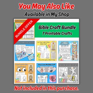 Bible Craft Bundle for Kids, 7 Printable Color Cut Paste Christian ...