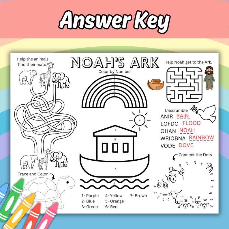 Noah's Ark Kids Printable Activity Sheet, Bible Story Coloring Activity ...