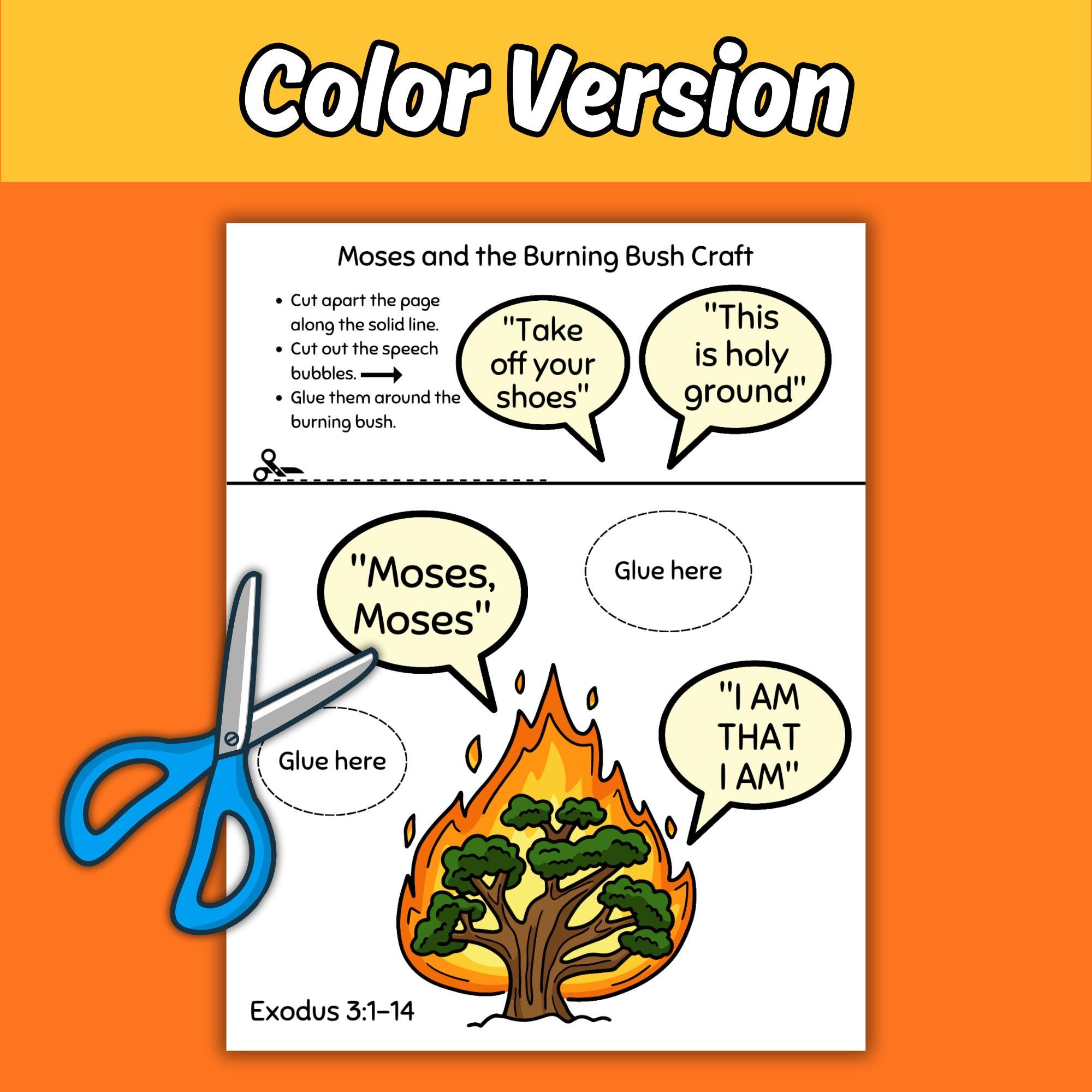 Moses Burning Bush Printable Craft for Kids Sunday School Lesson, God ...
