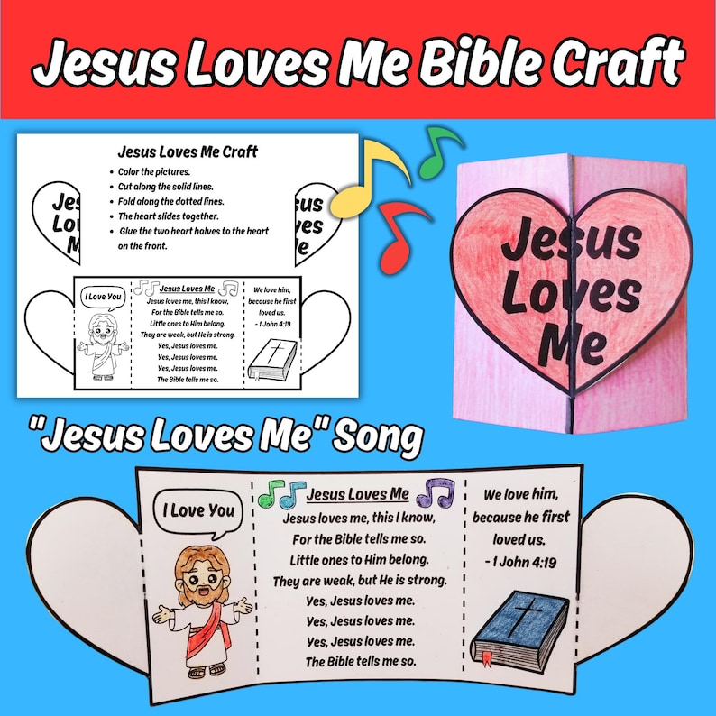 Jesus Loves Me Bible Craft Printable for Kids Bible Lesson, Jesus Loves ...
