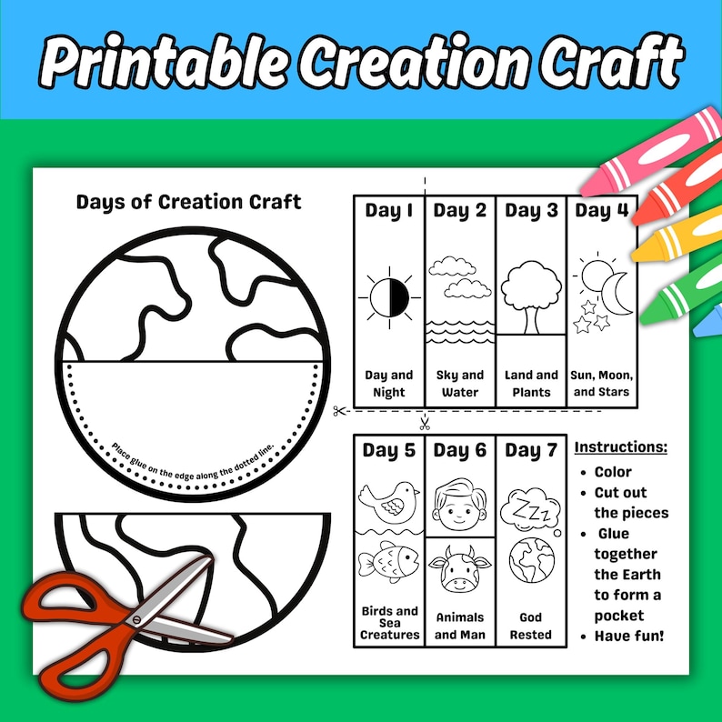 The Creation Craft Bible Story Coloring Activity for Kids, God's 7 Days ...