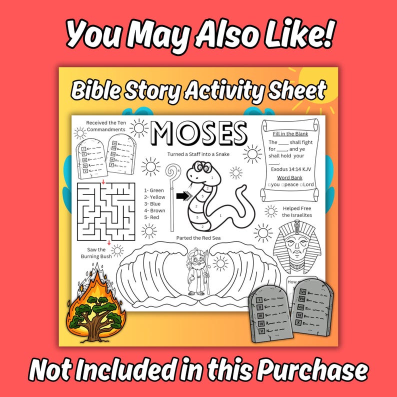 Moses Parting the Red Sea Printable Bible Story Craft for Kids Sunday ...