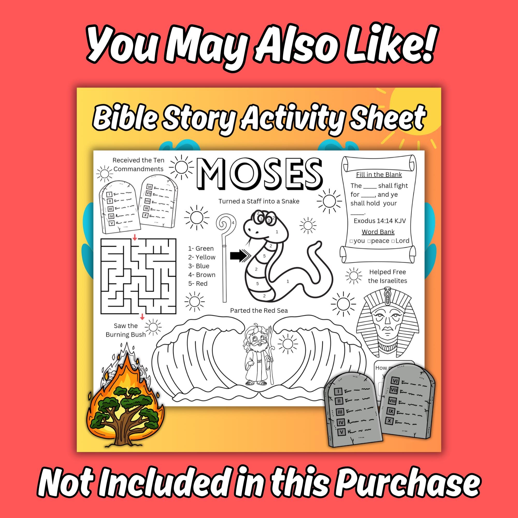 Moses Parting the Red Sea Printable Bible Story Craft for Kids Sunday ...