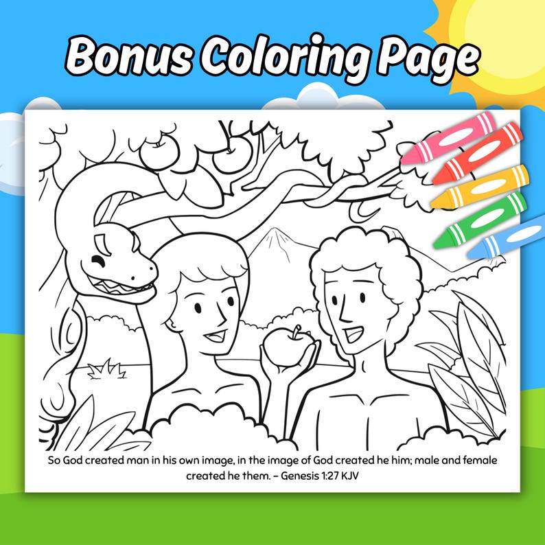 Garden of Eden Bible Story Activity Sheet Printable for Kids, Adam and ...