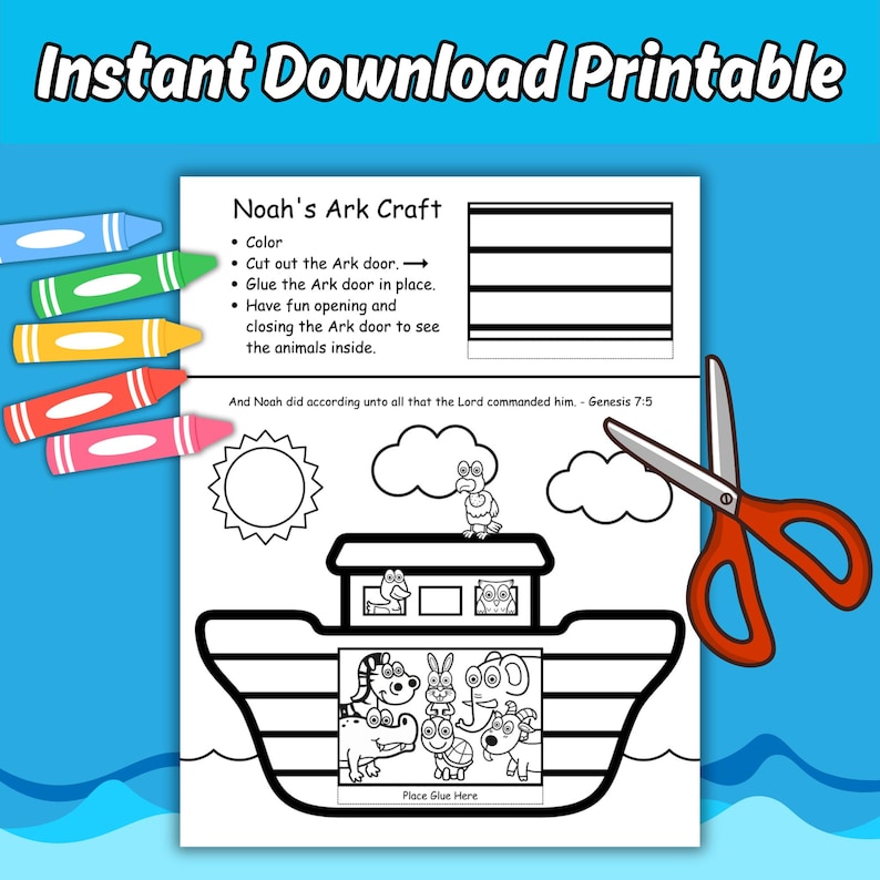 Noah's Ark Printable Craft for Kids Sunday School Bible Lesson, Noah ...