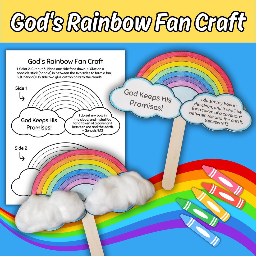 God's Promises Rainbow Fan Craft Printable for Kids Sunday School Bible ...