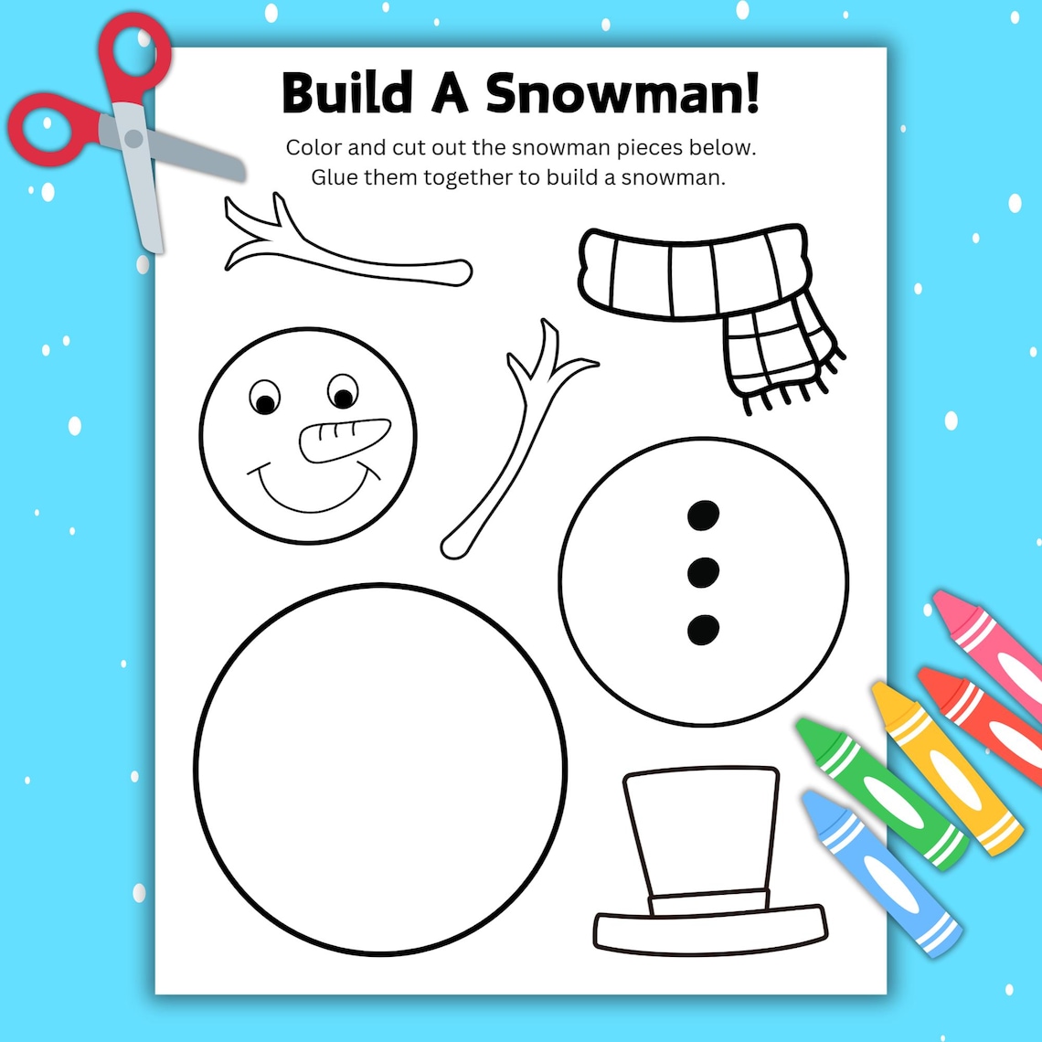 Build A Snowman Printable Winter Activity for Kids, Snowman Color, Cut ...