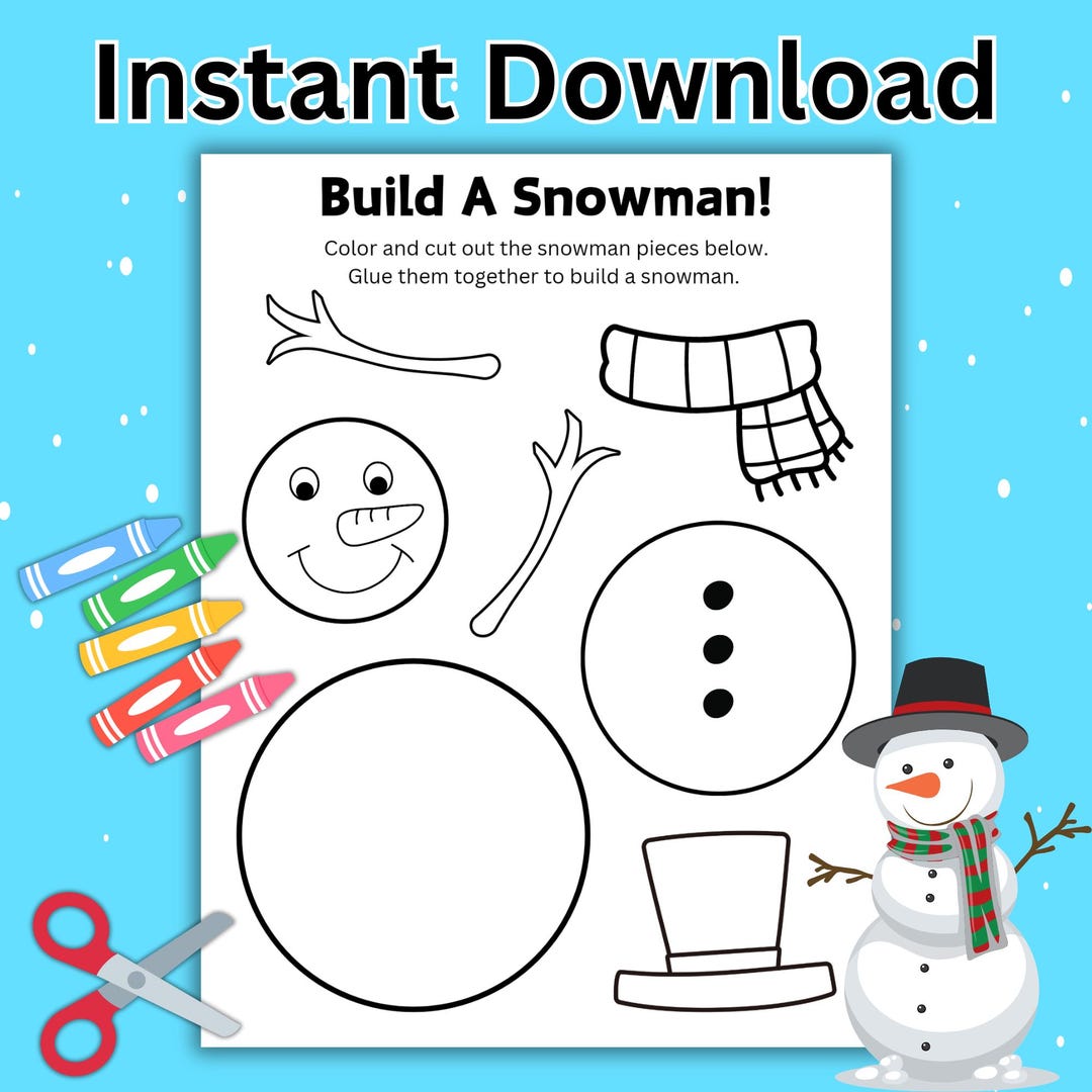 Build A Snowman Printable Winter Activity for Kids, Snowman Color, Cut ...